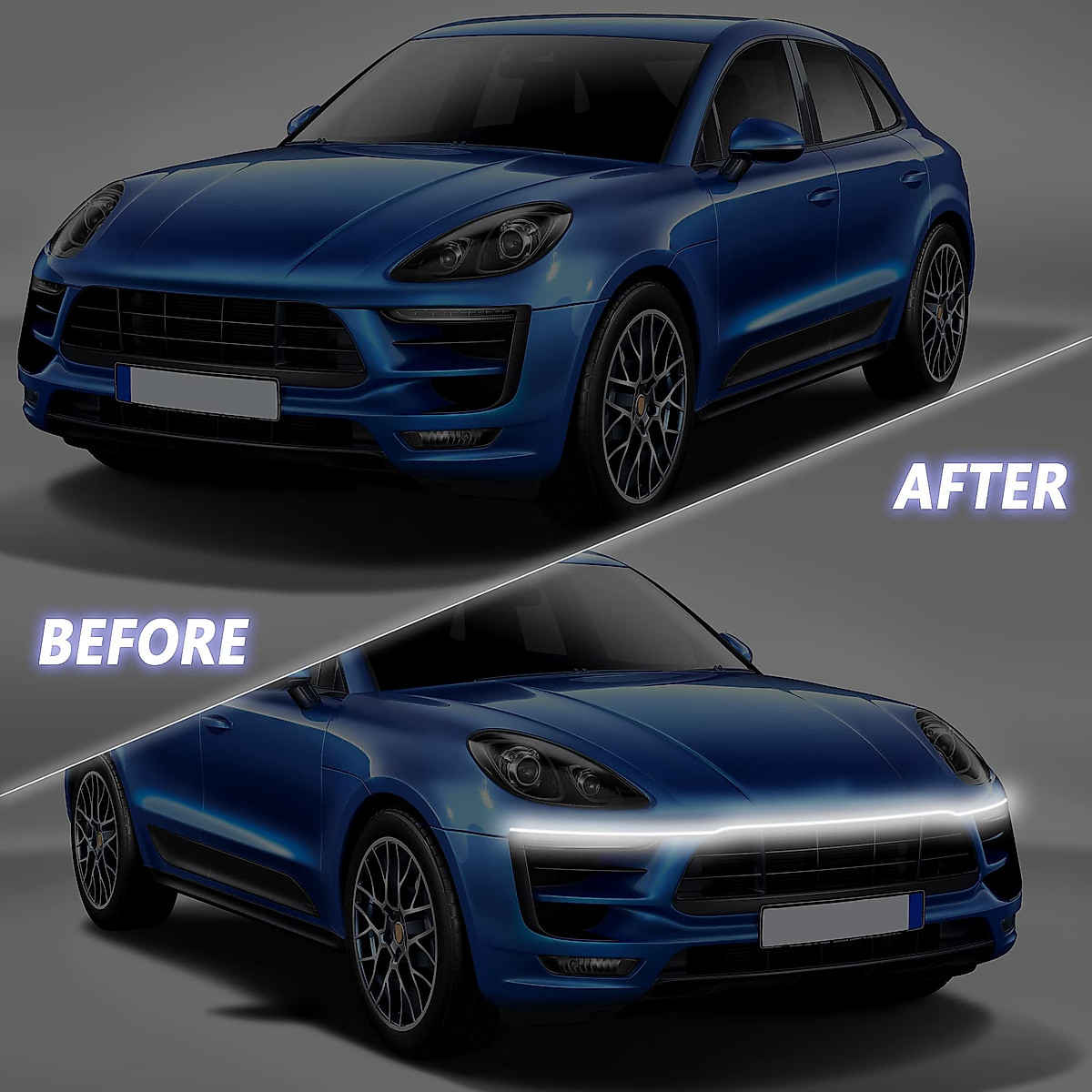 Car LED Hood Light,Waterproof LED Light Strips Cool Monochromatic Car LED Light for Car Lights Exterior,Universal Car Accessories(59inch White)