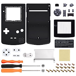 IPS Ready Upgraded eXtremeRate Black Replacement Shell Full Housing Cover & Black Screen Lens for Gameboy Color – Fit for GBC OSD IPS & Regular IPS & Standard LCD – Console & IPS Screen Without