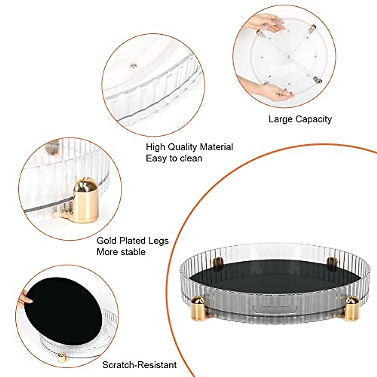 YQL Lazy Susan Turntable, Makeup Perfume Organizer 360 Degree Rotating 11Inch Clear Turntable Organizer for Cabinet with Gold Non-Slip Base