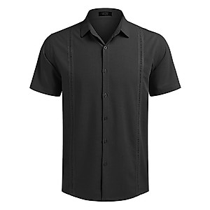 COOFANDY Men's Casual Button Down Shirts Short Sleeve Cotton Tops Resort Wear Summer Beach Shirt A-Black