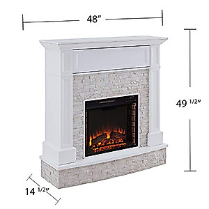 SEI Furniture Jacksdale Faux Stone Accent Electric Hidden Media Shelf Fireplace, White