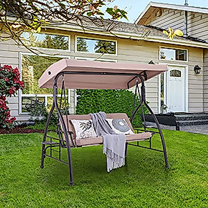 Sophia & William Outdoor 3-Seat Swing Chair with Adjustable Canopy, Patio Swing Glider Lounge Chair with Foldable Side Table Cup Holder and Removable Cushion for Porch, Garden, Backyard