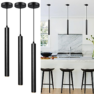 OKELI Modern Pendant Lights, Black Pendant Light Fixture, LED Minimalist Strip Pendant Lighting for Kitchen Island Bar,15inch,4000K,10W, ETL,3 Pack