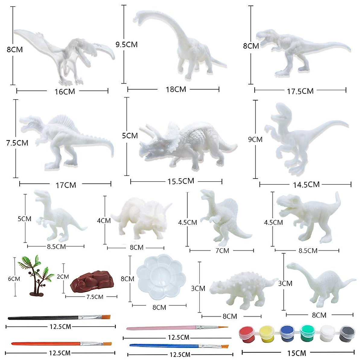 Painting Dinosaurs for Kids Paintable 3D Dinosaur Toys Kit Decorate Your Own Dinosaur Figurine DIY Arts Crafts Set for Boys and Girls Age 4 and Up, 64pcs Totally