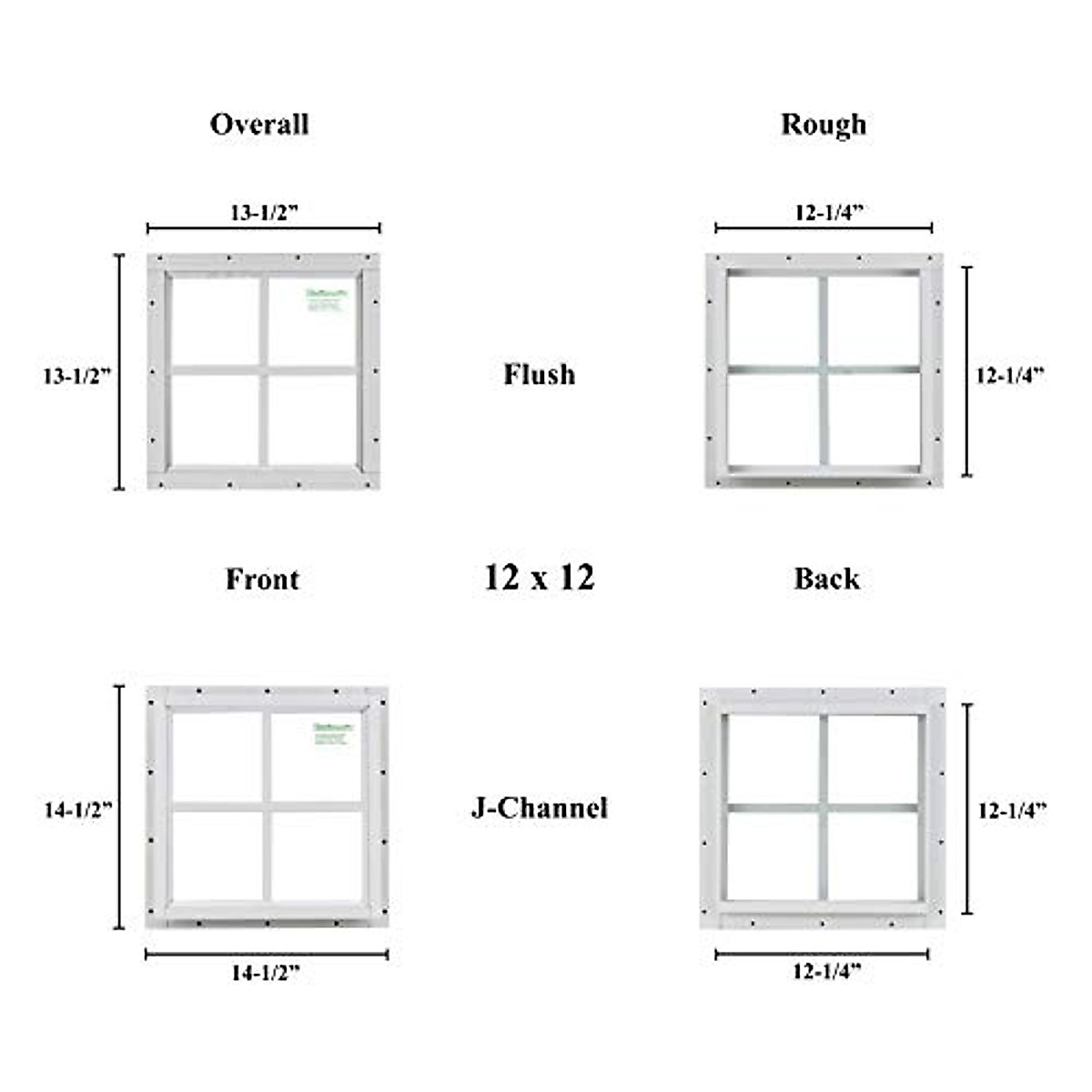 Square Shed Window 12" X 12" White Flush Mount, Playhouse Windows, Chicken Coop Windows