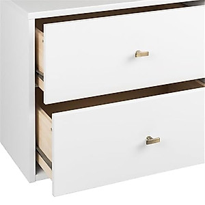 Prepac 4-Drawer Floating Dresser for Bedroom, Modern Dresser Chest of Drawers with Brushed Brass Knobs 16" D x 42.25" W x 17.25" H, White, WDBW-1412-1