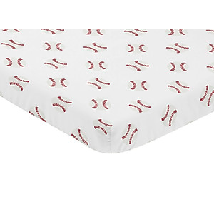 Sweet Jojo Designs Red and White Baby Boy Fitted Mini Portable Crib Sheet for Baseball Patch Sports Collection - for Mini Crib or Pack and Play ONLY