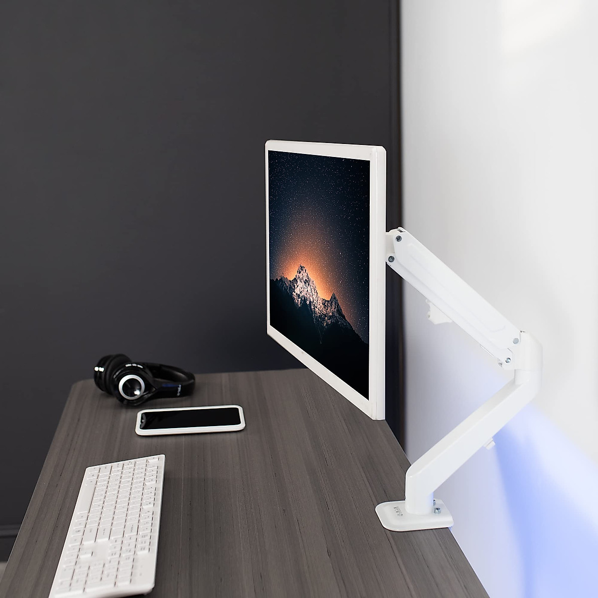 VIVO Articulating Single 17 to 27 inch Pneumatic Spring Arm Clamp-on Desk Mount Stand | Fits 1 Monitor Screen with Max VESA 100x100, White (STAND-V101OW)