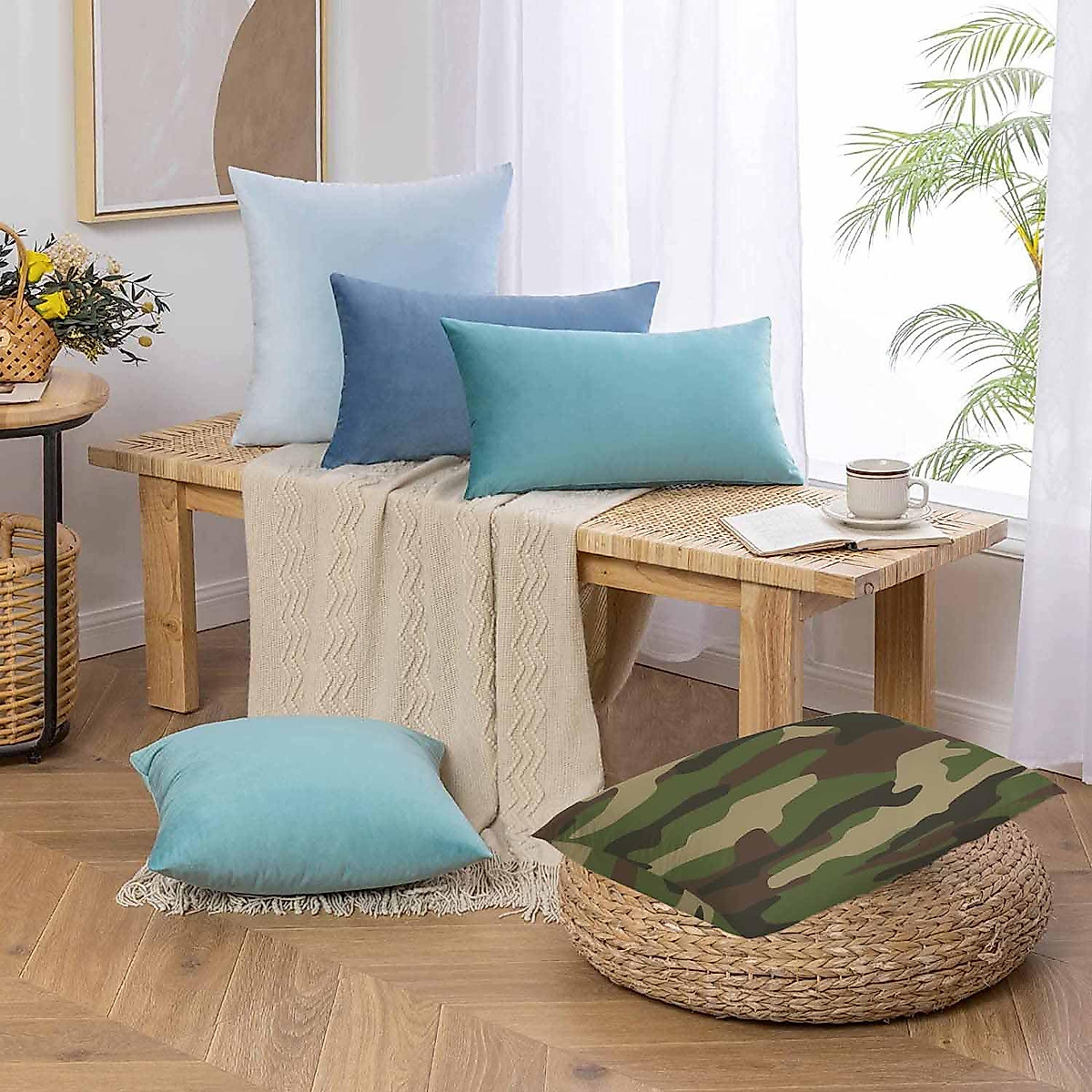 AOYEGO Camouflage Throw Pillow Case Classic Style Camo Pillow Cover Cushion Covers for Couch Sofa Home Farmhouse Decoration King Size 20X36 Inches Green Brown