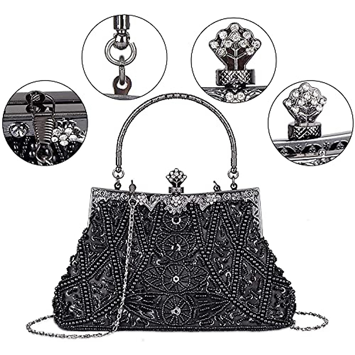 LIFEWISH 1920s Evening bags Unique Sequin Beaded Clutch Purses for Cocktail Wedding Party Prom