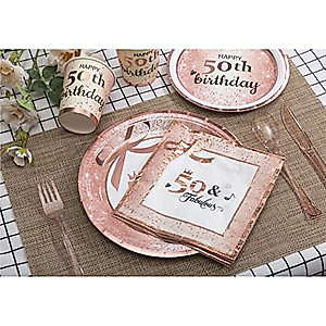 HOMIX 50 and Fabulous Party Plates Napkins Cups Sets with Plastic Cutlery Sets Serves 24 for Women 50th Birthday Party Supplies and Decorations