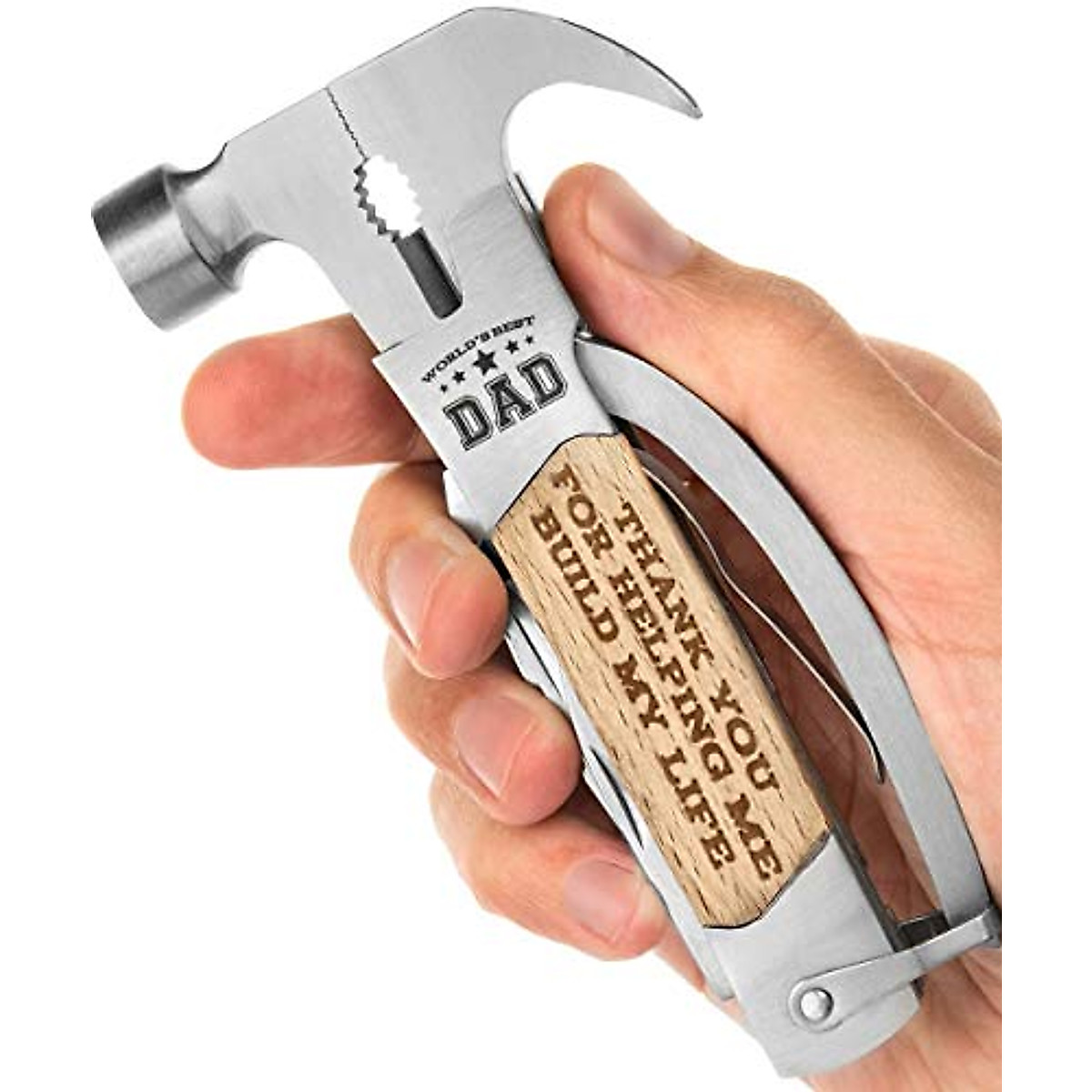 Heat Changing Cup and Multi Tool Hammer Gift for Men - Birthday Gifts for Dad - Men Stocking Stuffers Ideas for the World's Best Dad - 6" Multifunctional with Screwdriver, Plier, Wire Cutter/Stripper,