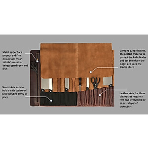 Leather Knife Roll Storage Bag, Elastic and Expandable 10 Pockets, Adjustable/Detachable Shoulder Strap, Travel-Friendly Chef Knife Case (Leather - Light Brown)