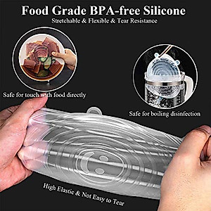 Adpartner Silicone Stretch Lids, 12-Pack Reusable Silicone Lids and Food Covers for Food Storage, BPA-free Silicone Covers for Bowls, 6 Sizes to Fit Most Containers, Microwave & Dishwasher Use Safe