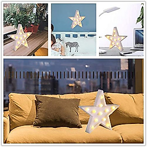 JUHUI Marquee Light Star Shaped LED Plastic Sign-Lighted Marquee Star Sign Wall Décor Battery Operated (White)