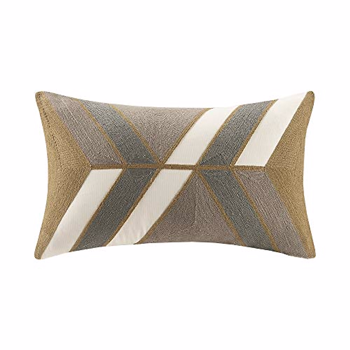 INK+IVY Aero Embroidered Abstract Modern Linen Throw Pillow , Mi-Century Oblong Decorative Pillow , 12X20 , Neutral