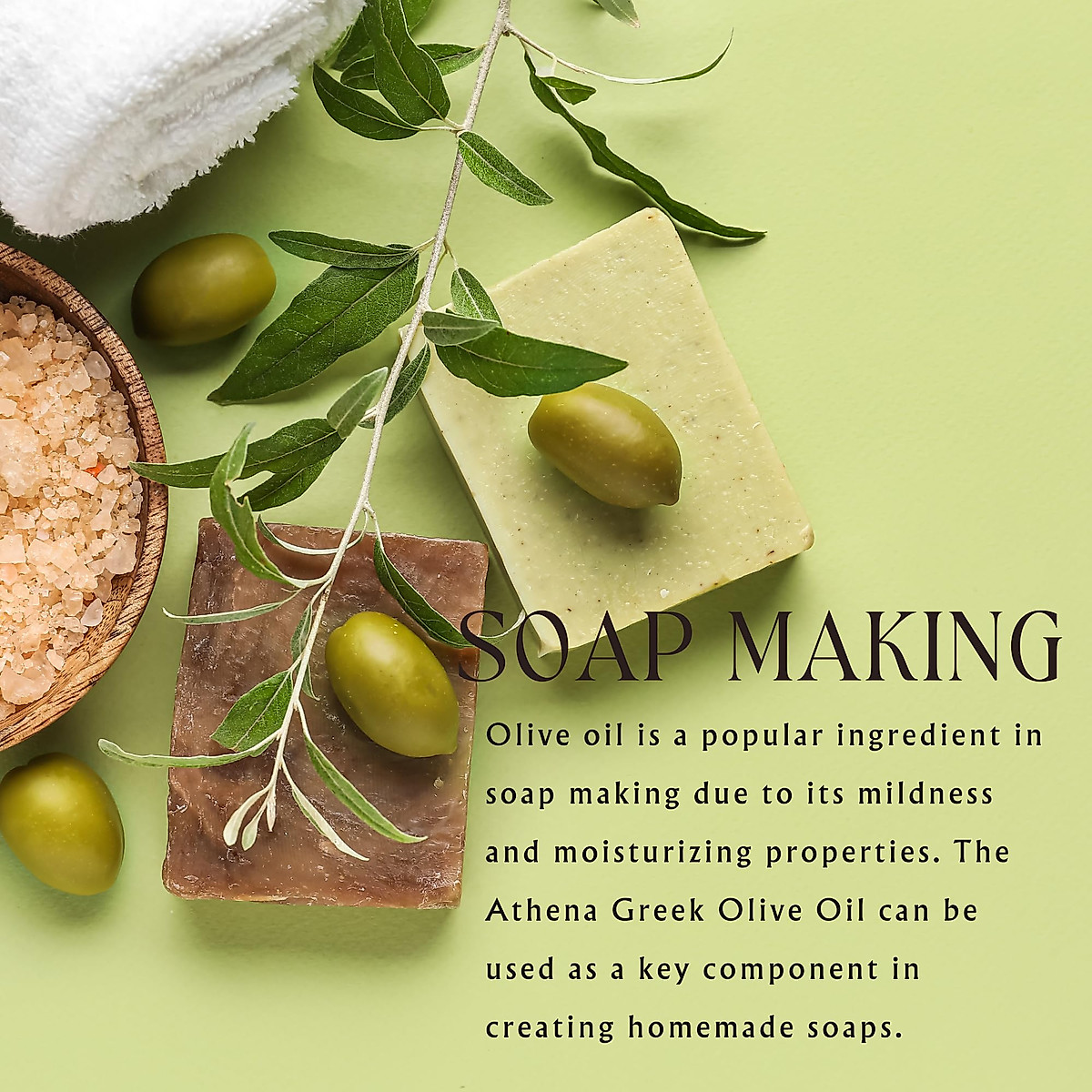 Athena • Greek Olive Oil For Soap Making • 1 Gallon (128 oz) • Pomace Grade/Food Grade • Castile Soap Base-Resealable Cap • Extra Light Olive Pomace Oil • Olive Oil Soap Supplies, Skin, Massage Oil,