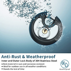 Tuff4ever 70mm Disc Padlock with Stainless Steel 3/8-Inch Shackle Heavy Duty Lock Round Outdoor Lock Storage Unit Lock Black Rubber Bumper with 3 Keys