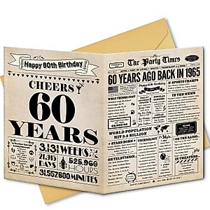 BGTCARDS 60th Birthday Card, 60th Birthday Gifts for Women Men, 60th Birthday Decorations for Him Her, Back in 1965 Birthday Card