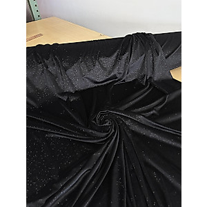 Glitter Velvet Fabric Soft Stretchy Cloth with Shimmers - Perfect for Dressmaking Costumes Upholstery and Christmas Decor 1 Yard of Spandex Fabric for Sewing and Crafts (Black)