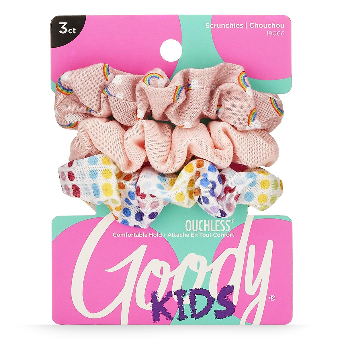 Goody Ouchless Hair Scrunchie - 3 Count, Rainbow & Peach - Secure Styling Accessories for All Hair Types - Pain-Free and Easy to Use