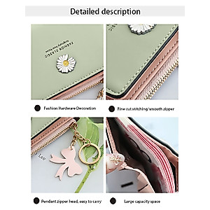 Women's wallet, female short Korean version of fashion chrysanthemum coin purse, soft thin wallet., Light green