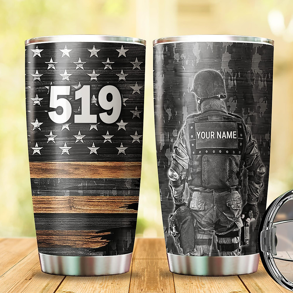 Personalized Police Tumbler Correction Officer Custom Name and Number Thin Silver Line Sheriff Police Officer Suit Tumbler Cup with Lid, Double Wall Vacuum 20 Oz Stainless Tumbler TB5