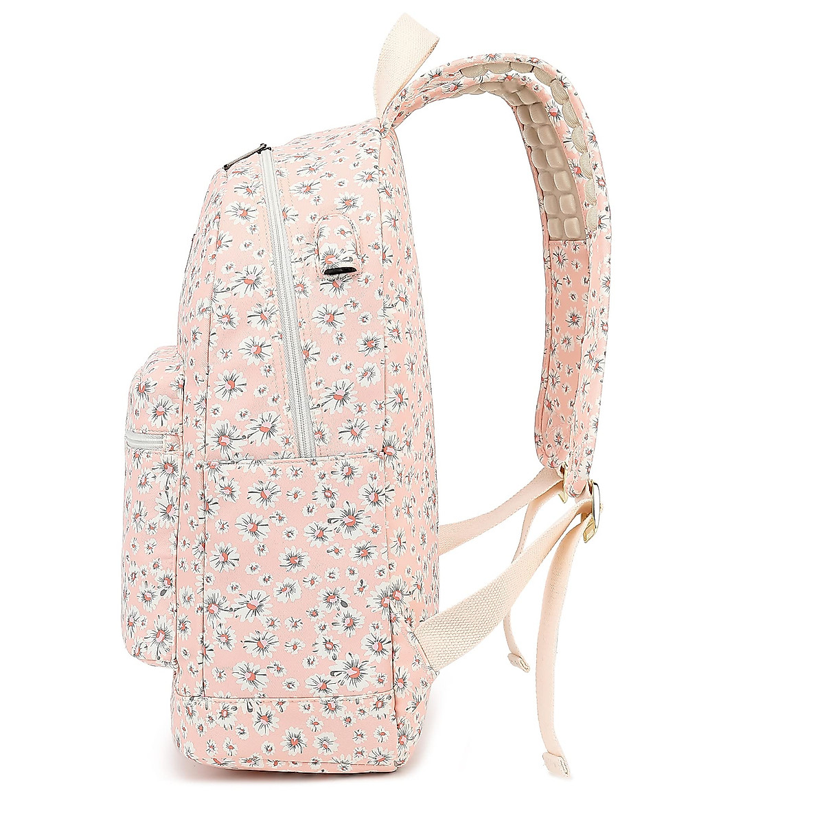 Canvaslove Pink Chrysanthemum Waterproof laptop backpack with Massage Cushion Straps and USB charging port for laptop up to 15 inch Men Women Outdoor Travel Backpack