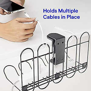 CarryUp - Desk Cable Management Under Desk Tray Cord Organizer for Desk Hider Basket Rack Organizer Computer Cord Organizer Wires clamp No Drill As Seen On Kickstarter (Grey, Powder Coated Metal)