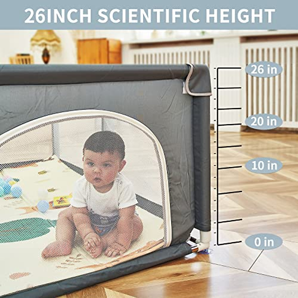 Baby Playpen,71"x59" Extra Large Baby Playard, Playpen for Babies with Gate, Indoor & Outdoor Kid Activity Center with Anti-Slip Base, Sturdy Safety Playpen with Soft Mesh, Playpen for Toddlers(Gray)