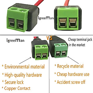 Igreeman 10 Pair Quick-Connect DC Power Pigtails - 18 AWG, 5A - Comes with Unique Terminal Jack Socket for Top-Notch Security Surveillance & Party Lighting - 2.1mm * 5.5mm Connectors