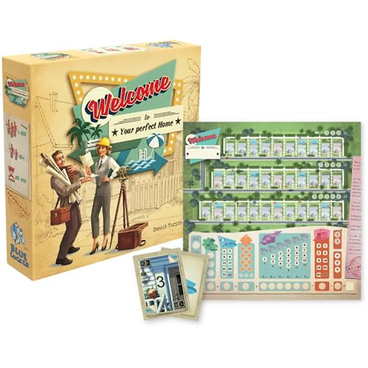 Welcome to... Your Perfect Home Board Game | City Building Strategy Game | Narrative Adventure Game for Adults and Kids | Ages 10+ | 1-6 Players | Avg. Playtime 25 Minutes | Made by Blue Cocker Games