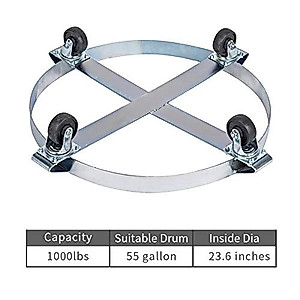 Drum Dolly 55 Gallon Trash Can Dolly Heavy Duty 1000 Pound Barrel Dolly with Swivel Casters Wheel Steel Frame Dolly Non Tipping Hand Truck Capacity Dollies