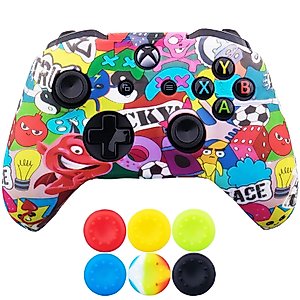 9CDeer 1 Piece of SiliconeTransfer Print Protective Cover Skin + 6 Thumb Grips for Xbox One/S/X Controller Grimasse