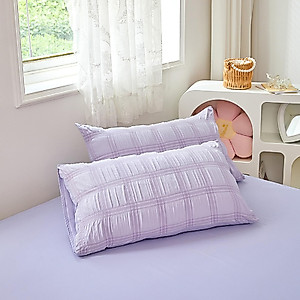 Beyeutao Seersucker Duvet Cover Set King Size Purple Seersucker Duvet Cover Modern Style Textured Bedding Set 3 pcs Breathable Lightweight Comforter Cover with Pillow Shams.