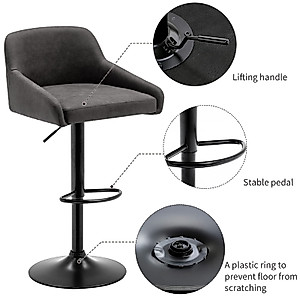Fefances Bar Stools Counter Height Bar Stool Faux PU Swivel Bar Stools Height Adjustable with Black Metal Base Dark Gray