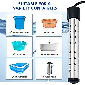 Immersion Water Heater, 1500W Portable Water Heater with LCD Thermometer & Stainless-Steel Guard, Heat 5 Gallons of Water in Minutes Bucket Heater Hot Tub Heater for Home Travel Camping Mini Pool