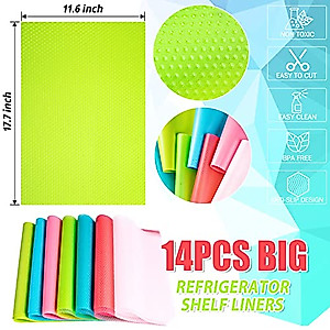 14Pieces Refrigerator Liners, Refrigerator Liners for Shelves Washable, Fridge Liners and Mats Washable, Top Freezer, Cupboard, Cabinet, Drawer Table Placemats (Colorful)