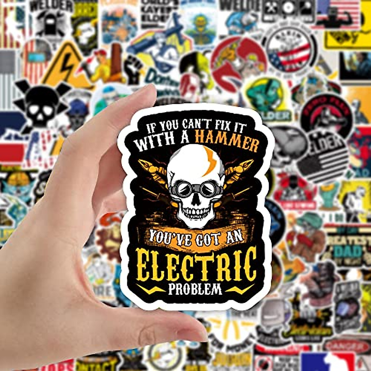 100Pcs Welder Stickers for Laptops,Funny Welding Vinyl Waterproof Sticker Pack for Helmet Hard Hat Water Bottle Skateboard Luggage,Cartoon Fire Welds Decals for Kids Teens Adults