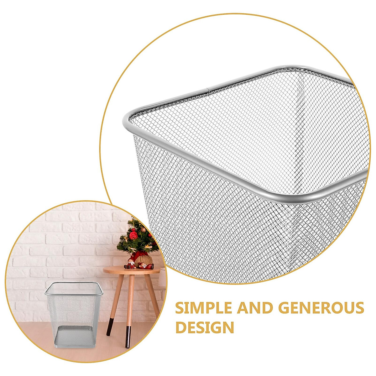 Kichvoe Metal Mesh Waste Basket Iron Square Trash Can Wire Garbage Container Lightweight Waste Paper Bins for Home Office Bedroom Bathroom Kitchen Silver