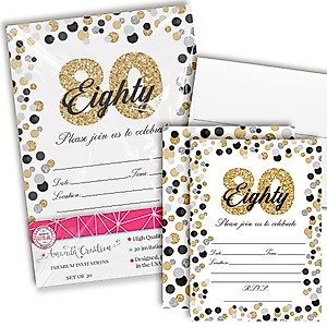 Confetti Polka Dot 80th Birthday Party Invitations, 20 5x7 Fill In Cards with Twenty White Envelopes by AmandaCreation