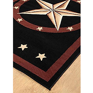 Furnish my Place 625 Star Black Texas Western Star Decor Cowboy Area Rug, Stain Resistant Mat, Latex Backed Rugs, Black (2'x8')