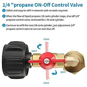 Huazu Propane Refill Elbow Adapter, 90 Degrees QCC1 Propane Tank Refill Adapter with ON-Off Control Valve for Camping Grill 1LB Bottle Tank 5-40LBS Cylinder