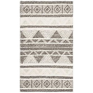 SAFAVIEH Natura Collection Accent Rug - 3' x 5', Ivory & Grey, Handmade Moroccan Boho Tribal Wool & Cotton, Ideal for High Traffic Areas in Entryway, Living Room, Bedroom (NAT104A)