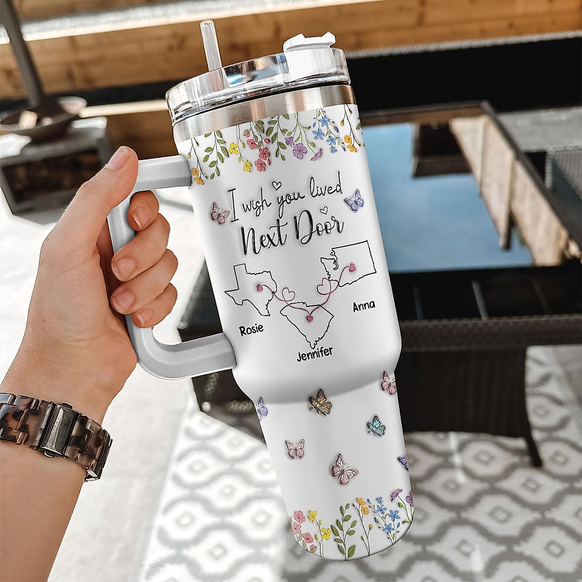 Wrappiness I Wish We Lived Closer Tumbler 40oz - Personalized 3D Inflated Effect Tumbler Long Distance Friendship - Custom State to State Mug Going away Gift (A12, 2 People)