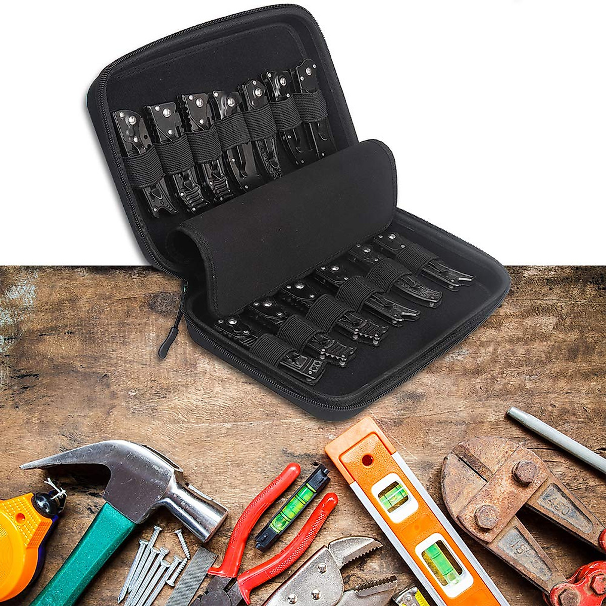 Pocket Knife Display Case with 14 Slots, Knife Case, Folding Knife Holder Organizer, Butterfly Knife Storage Carrier, Knives Collection Protector for Survival Tactical Outdoor EDC Mini Knife