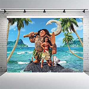 UPMSX Cartoon Moana Maui Beach Theme Photography Background Baby Shower Birthday Party Decoration Photo Palm Beach Backdrops Studio Props Banner Vinyl 5x3FT