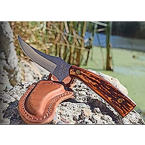 Bear & Son Cutlery 7 1/4" Upswept Skinner Knife, 440 High Carbon Stainless Steel Blade, Stag Delrin Handle, Leather Sheath (753)