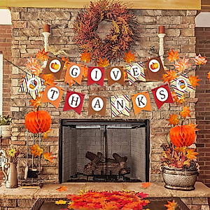 GIVE Thanks Hanging Banner Autumn Pumpkin Honeycomb Ball Maple Leaf Garland Fall Harvest Welcome Banner for Thanksgiving Party Decorations
