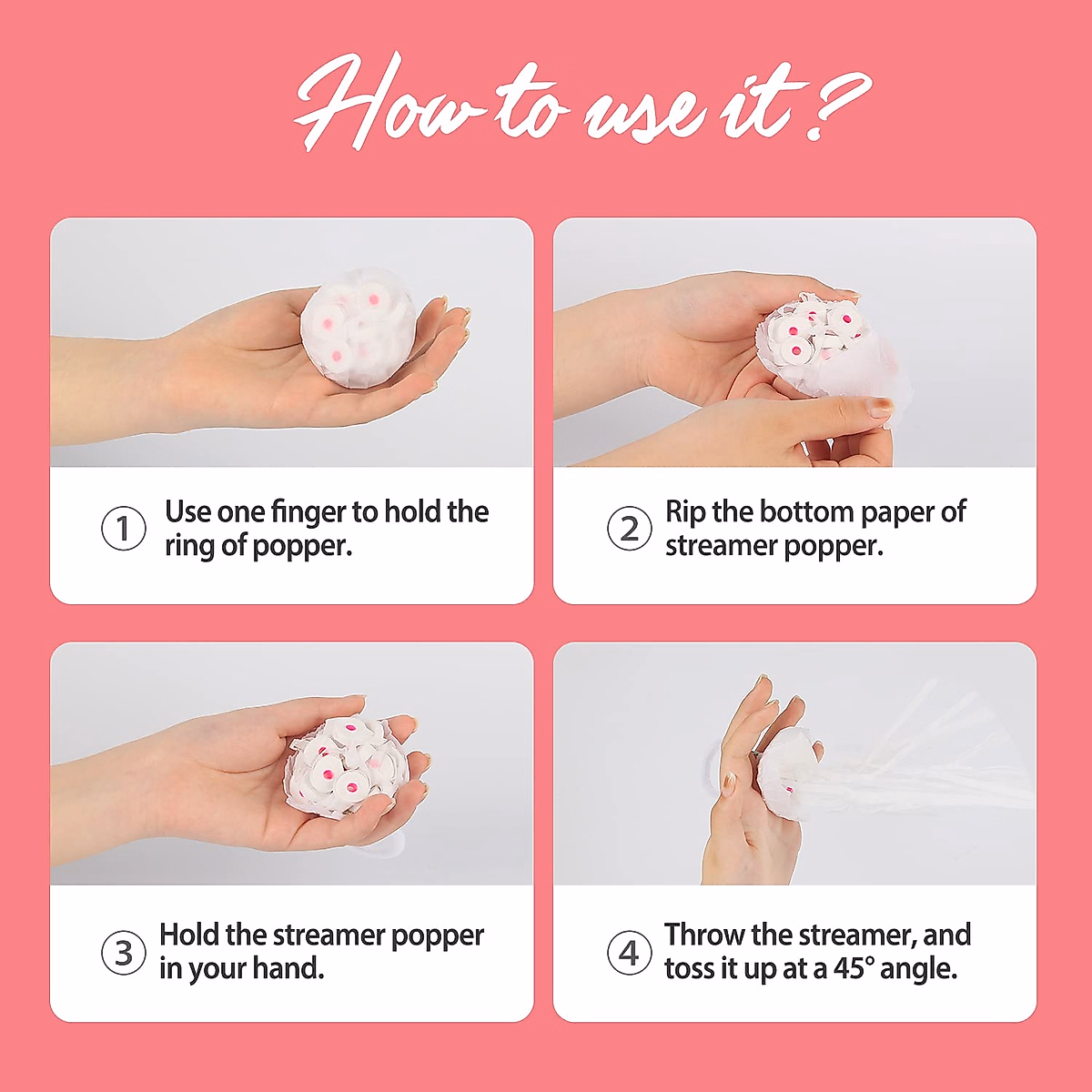 BATTIFE 40Pack Streamers Poppers, White Hand Throw Confetti Poppers, No Mess Paper Crackers for Wedding Birthday Party Celebrations, White